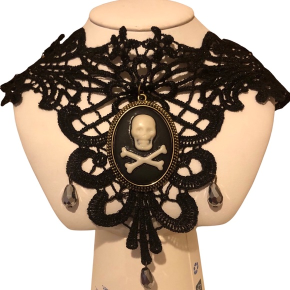 Jewelry | Victorian Gothic Skull Lace Choker Necklace Black Usa Seller | Poshmark